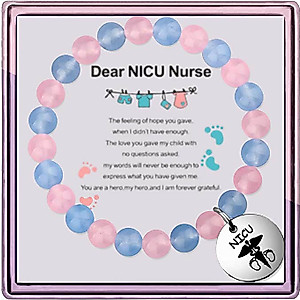 ARHTF NICU Nurse Appreciation Gifts NICU Nurse Bracelet Footprint Charm Thank You Nicu Nurse Gifts Neonatal Nurse Gifts,Neonatal Nurse NICU Nurse Gifts for Women (pink&blue)