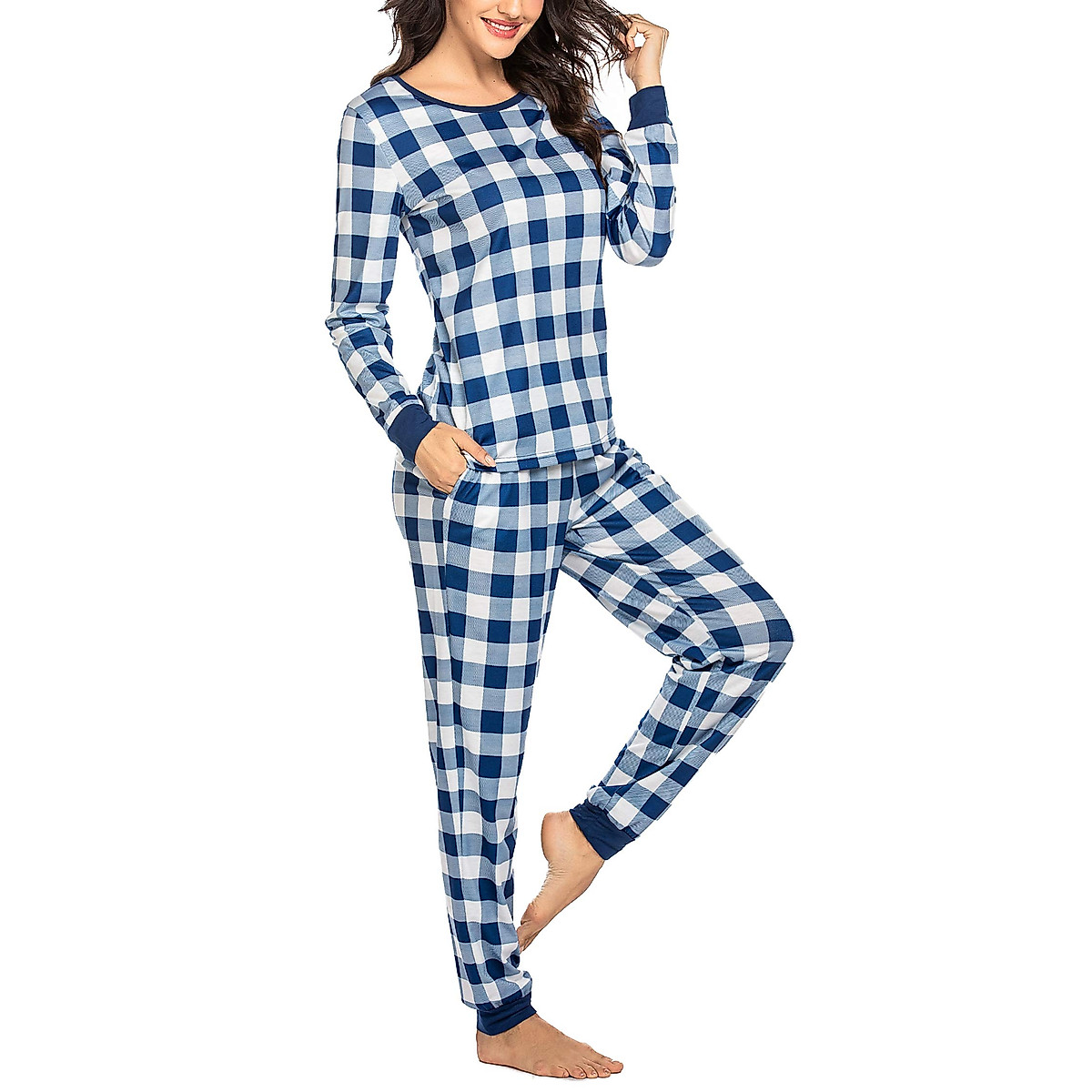Ekouaer Ladies Pajama Set Plus Size Pajamas for Women Joggers Pladi Pants Pj Set Two Piece Pajama Set