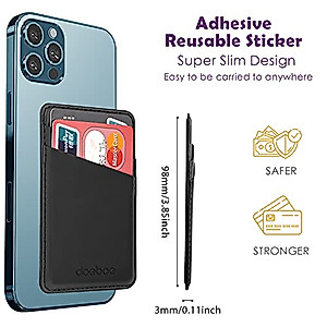 doeboe Leather Phone Card Holder for Back of Phone, Credit Card Case Stick on Cell Phone, Strongly Adhesive Phone Wallet Sleeve, Compatible with iPhone, Samsung, Android and All Smartphones (Black)