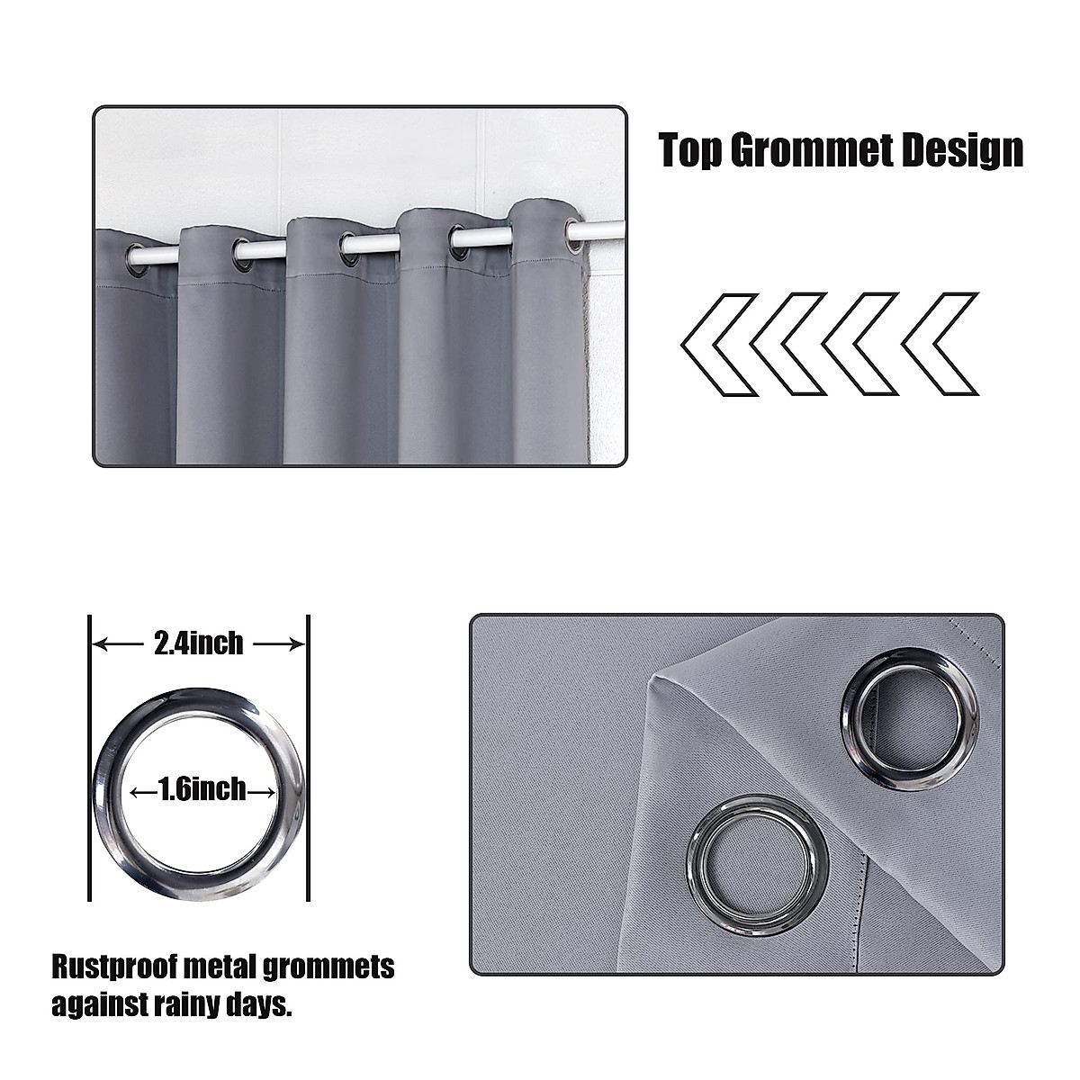 BONZER Outdoor Curtains for Patio Waterproof - Light Blocking Weather Resistant Privacy Grommet Blackout Curtains for Gazebo, Porch, Pergola, Cabana, Deck, Sunroom, 1 Panel, 52W x 84L inch, Silver