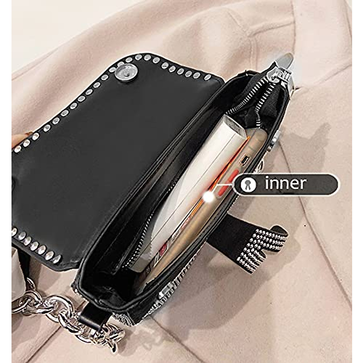 PURFANREE Women Studded Saddle Shoulder Bag Shining Rhinestone Clutch Purse Underarm Handbag Satchel Rivet Crossbody Bag