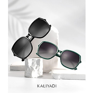 KALIYADI Polarized Sunglasses Womens Trendy Square Ladies Sun Glasses Classic Shades Sparkling Frame UV400 Protection(Green)