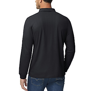 Men's Classic Fit Quick Dry Long Sleeve Polo Shirt in Black - Ideal for Hiking, Casual, & Work