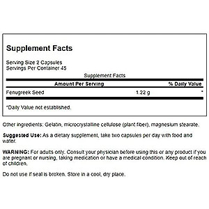 Swanson Full Specturm Fenugreek Seed (610 Milligrams 90 Capsules) 2 Pack