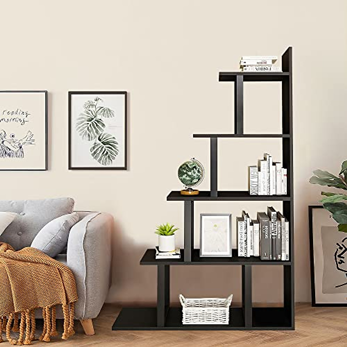 YITAHOME 5 Tiers Bookshelf, Modern 5 Shelf Bookcase Freestanding L Shape Bookshelves Display Shelf Storage Organizer Corner Bookshelf and Bookcase for Living Room Bedroom Home Office Hallway, Black