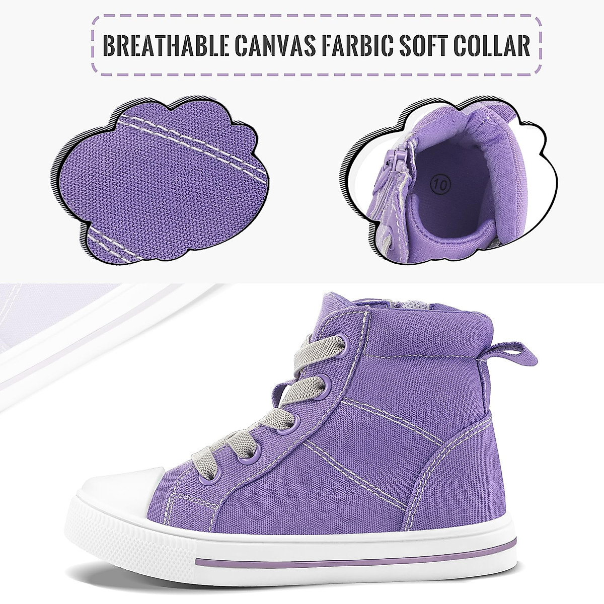 K KomForme Kids Sneakers for Boys and Girls Toddler Canvas High Top Walking Causal Shoes with Zipper Purple