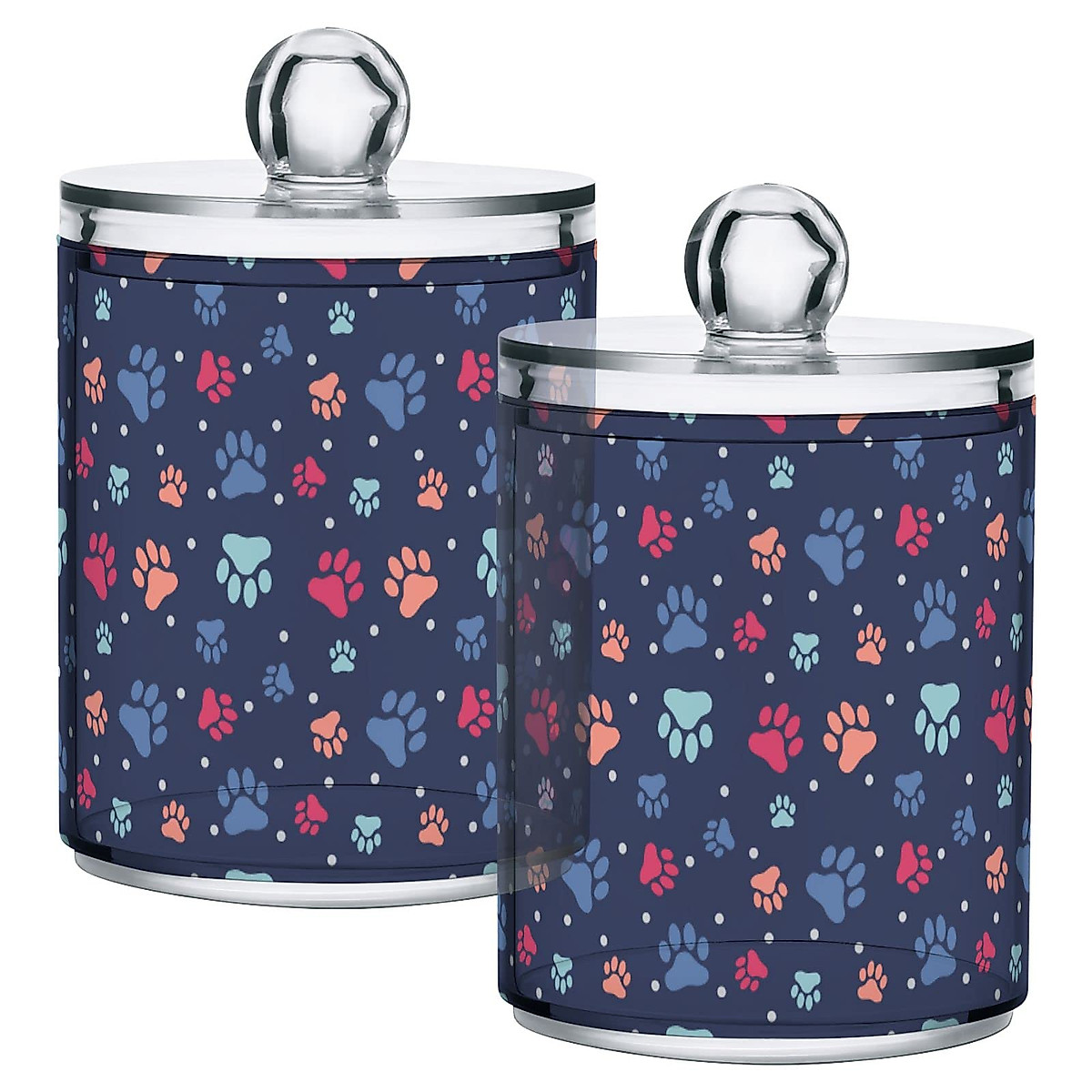 2 Pack Qtip Holder Dispenser Paw Navy Blue Apothecary Jars with Lids Dog Plastic Acrylic Bathroom Vanity Countertop Canister Storage Organizer for Cotton Ball,Swabs,Pads,Floss