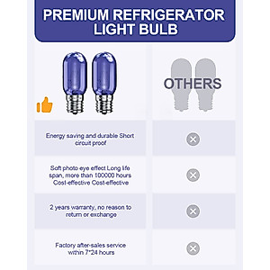 Premium 297048600 241552802 Refrigerator Light Bulb Replacement for T8 40W Freezer Fridge Light Bulb Compatible with Whirlpool KitchenAid Electrolx Kenmore Frigidaire -10 Years Warranty 2PCS