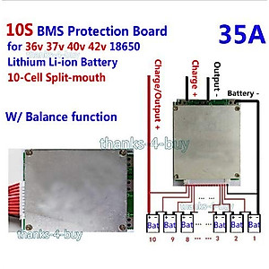 36V BMS Protection Board, 35A 10S Li-ion Battery BMS Protection Board PCB for Ternary Cobalt Cells with Balancing, Manganese Acid Batteries and Cobalt Acid Batteries