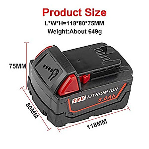 ARyee 2Pack 18V 6000mAh Replacement Battery for Milwaukee 48-11-1820 48-11-1840 48-11-1850 48-11-1828 48-11-1815 High Capacity Battery Power Tools with LED Indicator