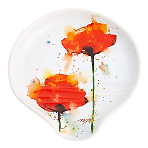 Dean Crouser Poppy Flower Floral Watercolor Red 5 x 5 Glossy Ceramic Stoneware Spoon Rest