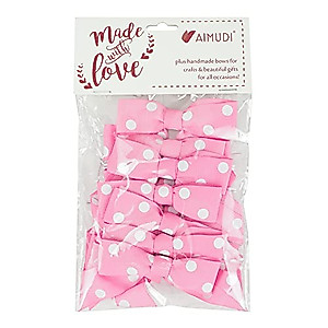 AIMUDI Baby Pink Polka Dot Ribbon Twist Tie Bows 3.5" Premade Dotted Grosgrain Ribbon Bows Pretied Bows for Treat Bags, Crafts, Gift Wrapping, Party Favors, Baby Shower, Cellophane Bag - 12 Counts