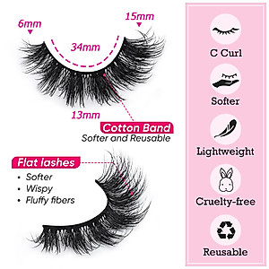 Mink Lashes Natural Look False Eyelashes Fluffy Flat Eyelashes 3D Mink Lashes Wispy Strips Lashes 7 Pairs Multipack by Focipeysa
