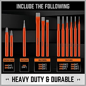 HORUSDY 12-Piece Punch and Chisel Set, Including Taper Punch, Cold Chisels, Pin Punch, Center Punch
