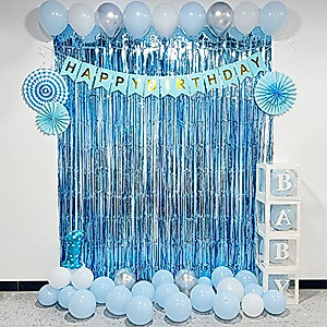 Light Blue Foil Fringe Curtains Party Decorations, Melsan 3.2 x 8 ft Foil Curtains Tinsel Backdrop for Ocean, Baby Shark, Frozen Theme Birthday Decorations - Pack of 2
