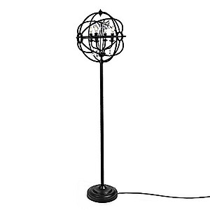 LALUZ Floor Lamp, Modern Orb Standing Light with Crystal Pendant, Black Painting Finishes for Office, Living Room, Reading Room A03132