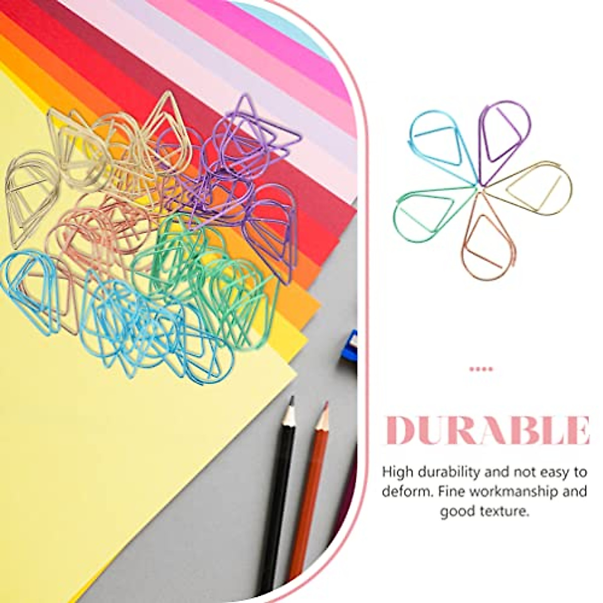 Tofficu Cute Paper Clips 100pcs Teardrop Stainless Steel Drop-Shaped Paper Clips for Office School Supplies Wedding Invitations Crafts Scrapbooking Bookmarks Planners