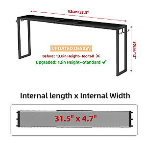 STWWO Over the Stove Shelf, 31.5" Stove Top Shelf Spice Rack, Kitchen Countertop Organizer with 6 Hooks, Seasoning Organizer, Black