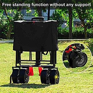 BEAU JARDIN Collapsible Folding Beach Wagon Cart 350lbs Foldable All Terrain Wagon 100L Utility Camping Grocery Portable Outdoor Garden Sport Shopping Heavy Duty Push Pull Wagon Black