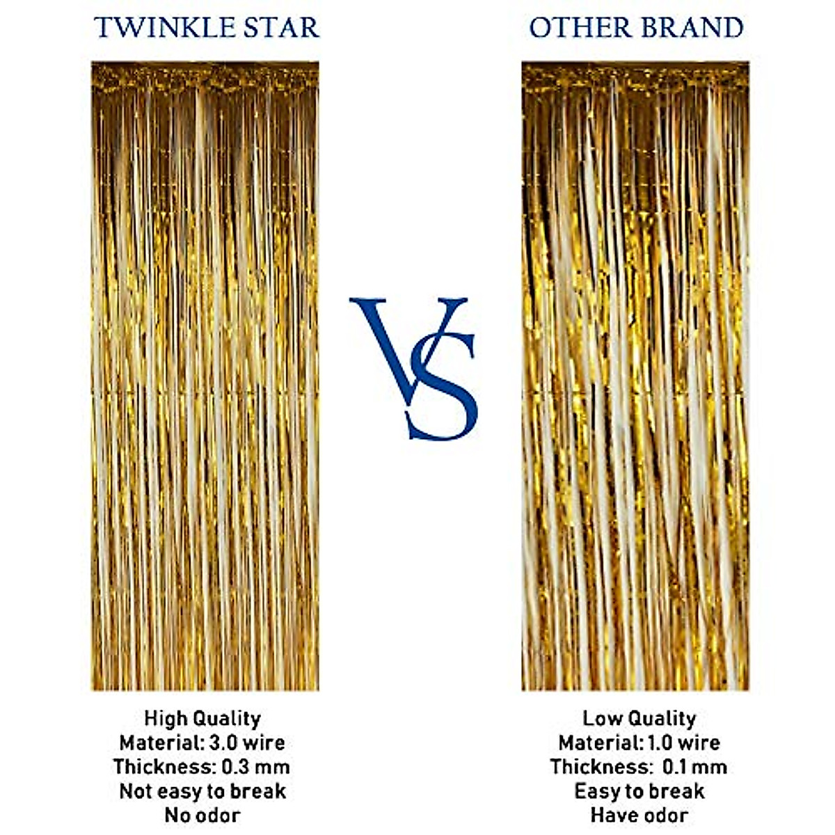 Twinkle Star 2 Pack Photo Booth Backdrop Metallic Tinsel Foil Fringe Curtains Environmental Background for Birthday Wedding Party Christmas Decorations (Gold)