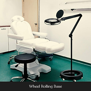 Brightech Lightview Pro Magnifying Glass with Stand & Light, Magnifying Floor Lamp with 6-Wheel Rolling Base for Facials & Lashes – Dimmable LED Work Light for Crafts, Sewing, and Projects - 5 Diopter