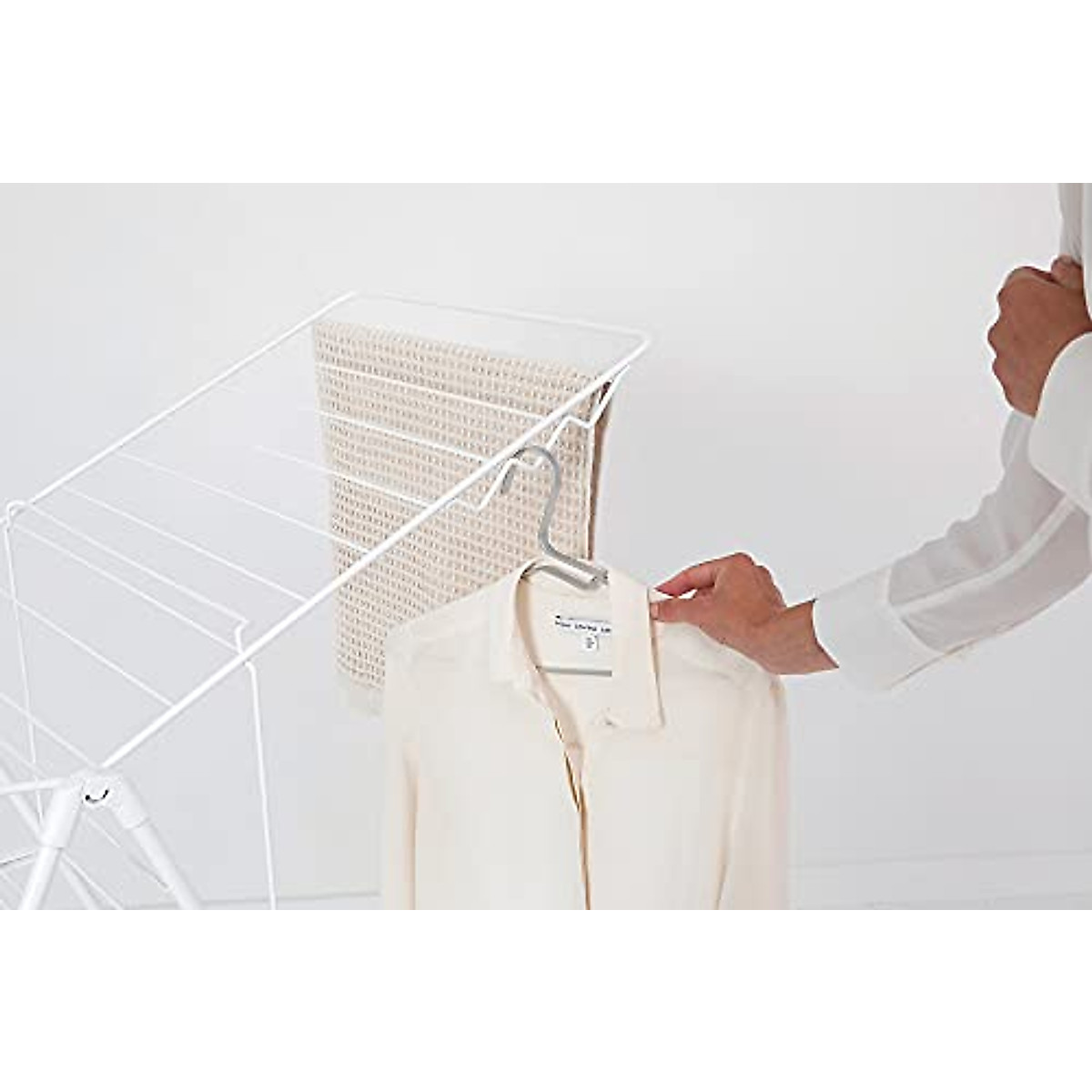 Brabantia HangOn Laundry Drying Rack (20m / Fresh White) Compact, Foldaway, Adjustable Indoor Stainless Steel Clothes Horse