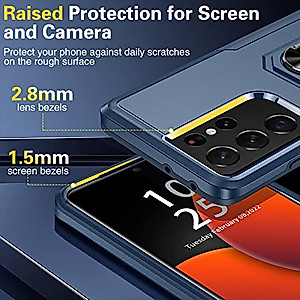 Oterkin for S21 Ultra Case 5G,Samsung Galaxy S21 Ultra Case with [2 x 9H Lens Protectors][Adjustable Ring Kickstand] Shockproof Anti-Scratch Heavy Duty Phone Case for Galaxy S21 Ultra (Blue)