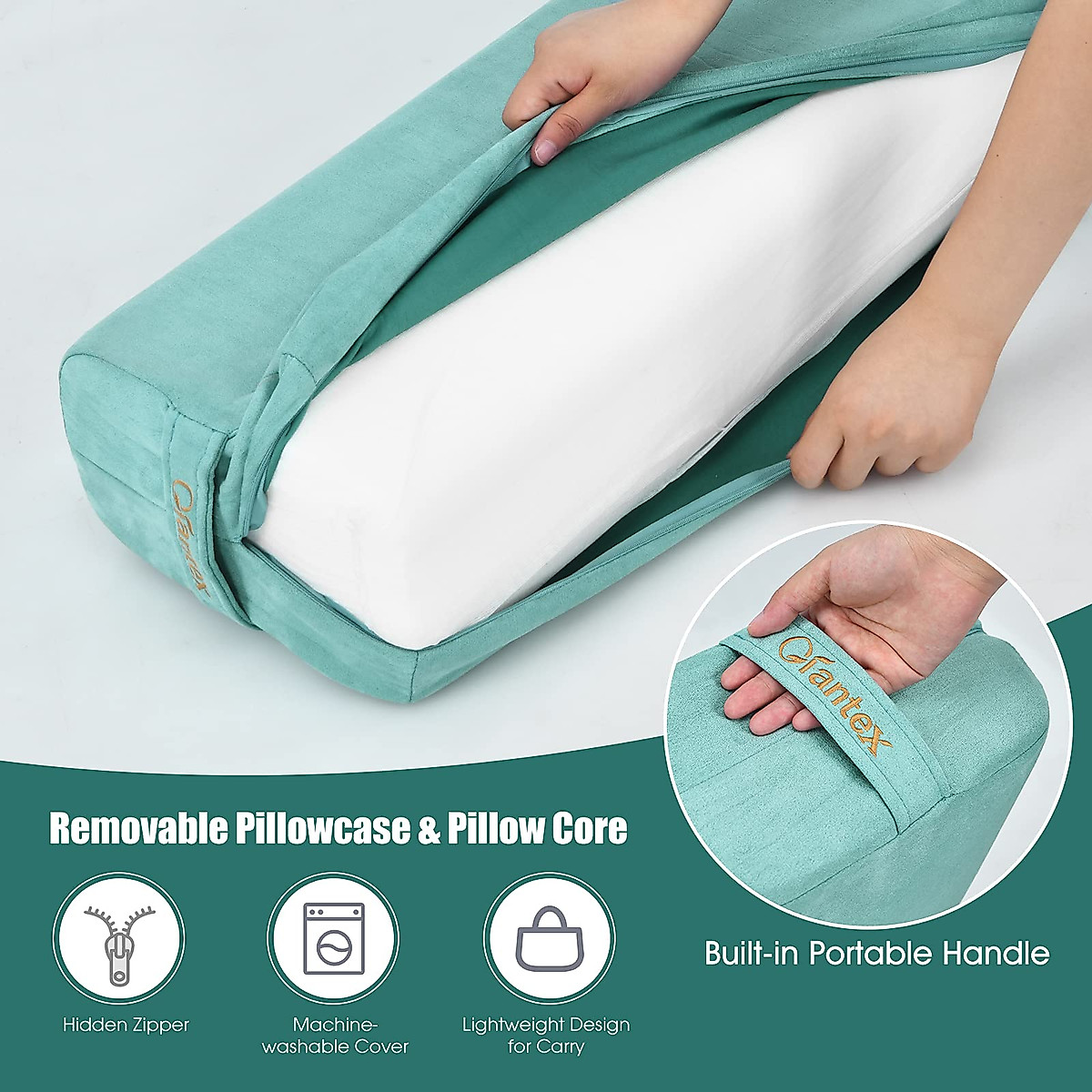 Giantex Yoga Bolster Pillow, with Carry Handle, Removable Machine Washable Soft Suede Pillowcase, Meditation Rectangular Yoga Pillow Perfect for Restorative Yoga