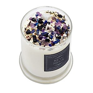 New Moon Candle by New Moon Beginnings - New Beginnings & Manifestation Candle - Dried Flower, Herb, & Crystal Candles - Aromatherapy Candles - Soy Candle - 12oz Glass Jar
