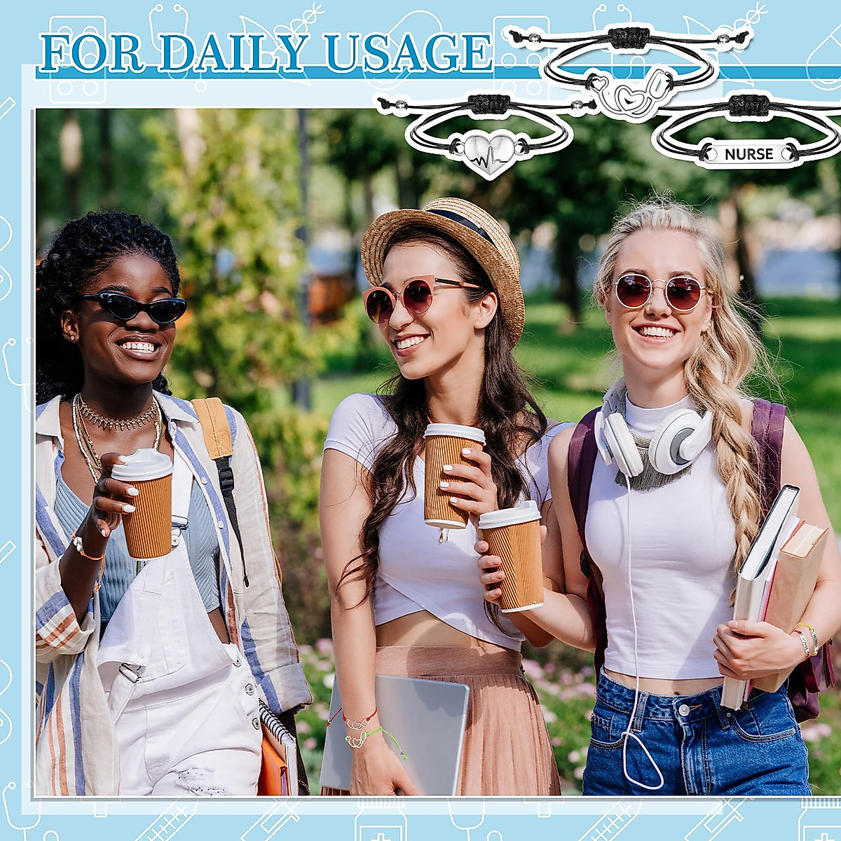 Kigeli 30 Pcs Nurse Gifts Bulk Stethoscope Heart Appreciation Bracelet Gifts Blessing Card Bracelets RN Nurse Jewelry for Women Men (Multi Style)