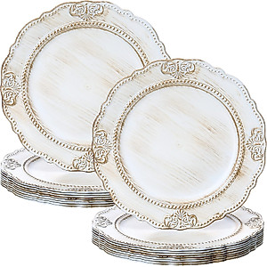18 Packs Antique White Charger Plates 13 Inch Round Plastic Charger Vintage Embossed Pattern Decorative Plate Chargers Dinner Plate Chargers for Dinner, Party, Wedding, Elegant Tableware Decoration