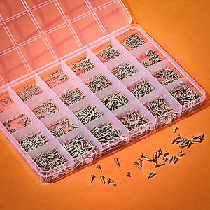 Zmbroll 1440Pcs Mini Screws Small Self Tapping Screws,Phillip Pan Head Micro Screws, Tiny Electronic Screws,M1 M1.2 M1.4 M1.7 M2 M2.3 Silver Screws 24 Size Assortment Screw kit