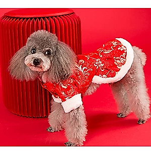 HOTUMN Chinese Dog Dresses for Small Medium Dogs Girl with Lace Bow New Year Eve Princess Dog Clothes Dog Wedding Dress Pets Winter Teddy Party Coat Spring Festival Dog Cat Costume