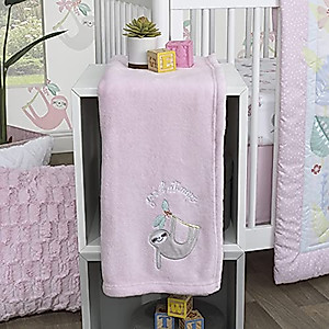NoJo Little Love Tropical Garden Pink Sloth Super Soft Appliqued Baby Blanket