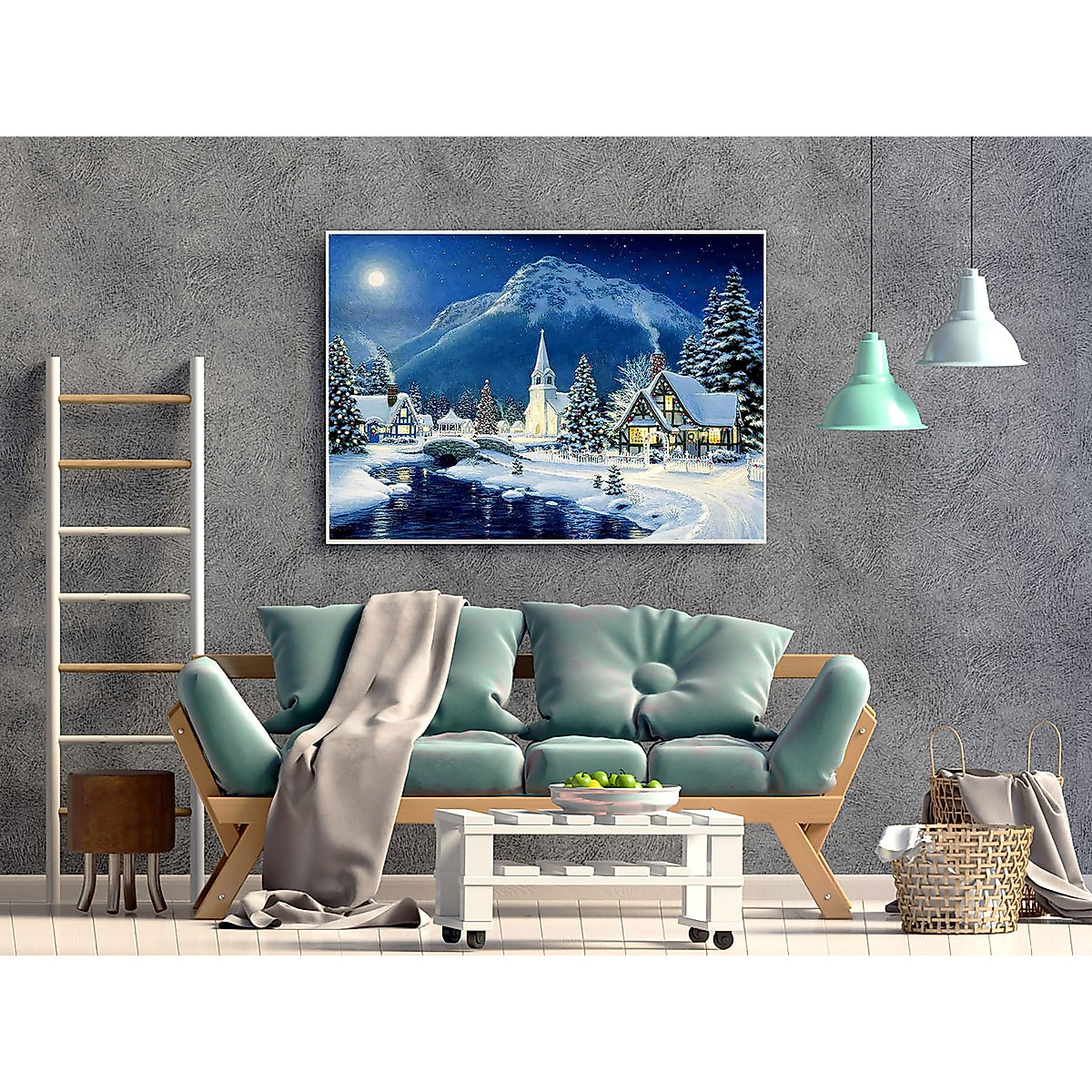 CHWGLFGG Christmas Diamond Painting Kits for Adults Beginners, Winter Church 5D Diamond Art Kits, DIY Full Round Drill Snow Scene Gem Art, Christmas Night Home Wall Decor 12 x 16 Inch