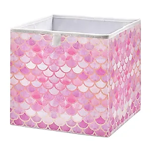 Emelivor Pink Mermaid Cube Storage Bin Fabric Storage Cubes Foldable Organizer Bins Storage Baskets for Shelves Storage Box for Shelves Home Office Clothes Clothing,11 x 11inch