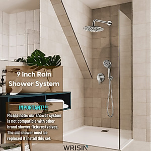 WRISIN Shower Faucet Set Brushed Nickel (Valve Included), Shower System with Rain Shower and Handheld, Shower Valve Kit with Valve and Shower Head