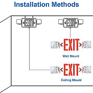 LED Exit Sign with Emergency Light, 2 Adjustable Head Flood Lights, OSTEK Double Sided Red Emergency Exit Sign and Lights Combo, 90min Backup Battery, Fire Resistant 120-277V (UL 94V-0)(1pack)