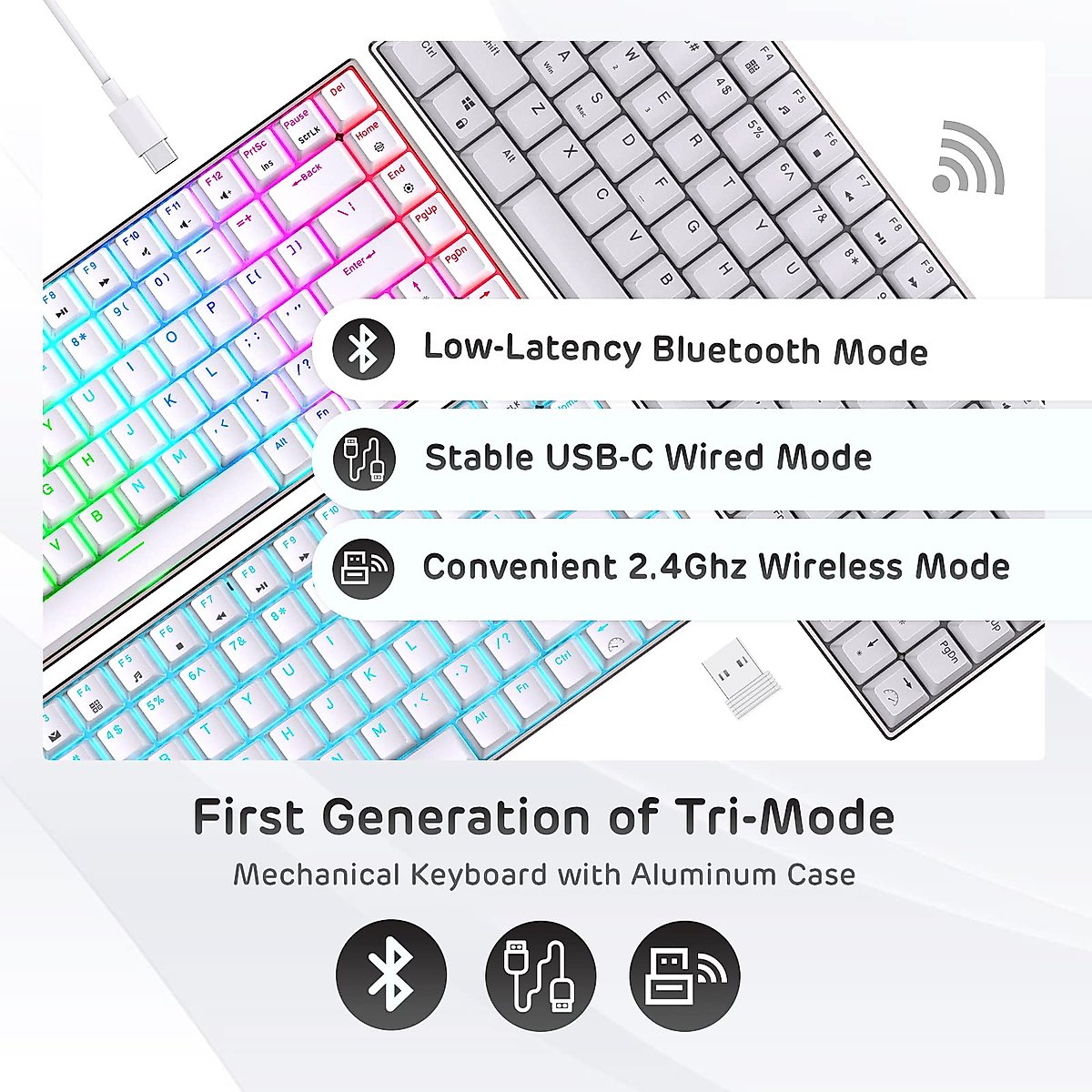 RK ROYAL KLUDGE RK84 Pro RGB 75% Triple Mode BT5.0/2.4G/USB-C Hot Swappable Mechanical Keyboard, 84 Keys Wireless Gaming Keyboard with Aluminum Frame, Clicky Blue Switch