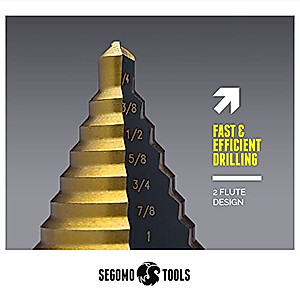 Segomo Tools 5 Piece SAE Multiple Hole 50 Sizes HSS Step Drill Bit Set with Aluminum Case | Stepped Drill Bit | Cone Drill Bit | Step Bit Set | Multiple Hole Drill Bit | Drill Step Bit - SDS5SAE