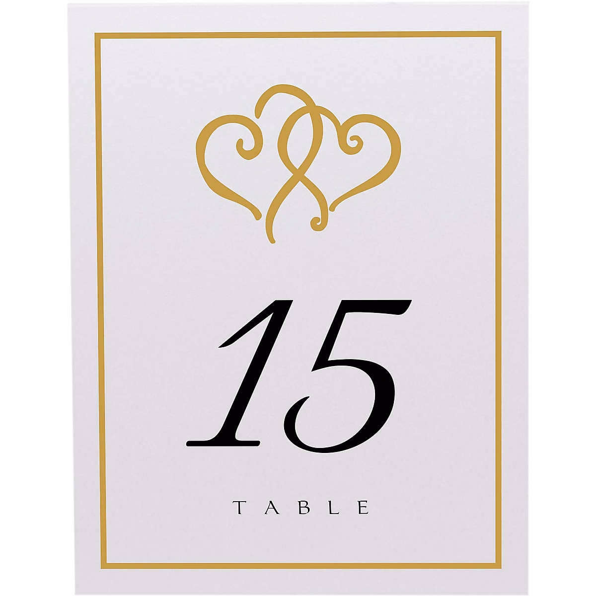Linked Hearts and Border Wedding Table Numbers (Select Color/Quantity), White, Gold, 1-10, Double Sided, Tent or Use in a Stand, Great for Parties & Restaurants