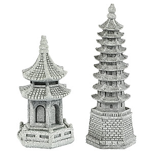 generic 2Pcs Miniature Pagoda Hexagon Figurines Mini Pagoda Statue for Garden Patio Bonsai Micro Landscape Decorations