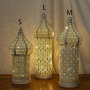 Paluopo Battery Powered Lamp White Cordless Outside Lights Garden Patio Outdoor Apartment Lanterns Decor,Hanging Lights Boho Moroccan Lantern Decor for Bedroom Tabletop (S-White-1Pcs)
