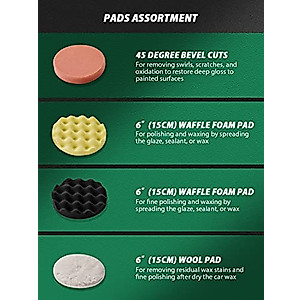 ALEAPOW P10 Cordless Buffer Polisher, 20V Brushless Car Polisher, 4.0Ah Battery, 6 Speed 2000-5500 RPM, Dual Action, D-Handle, Side Handle, Charger, with 4 Pads for Car Polishing, Waxing