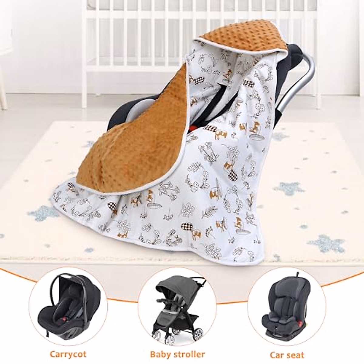 Miracle Baby Swaddling Blanket for Baby Seat,100% Cotton 35"x35" Winter Baby Car Seat Blanket Universal Baby Blanket for Baby Seat Car Seat Pram Buggy, Bunny