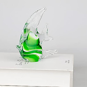 vskikris Green Hand Blown Tropical Fish Figurines Art Glass Fish Sculpture Collection for Home Decor Fish Tank Aquarium