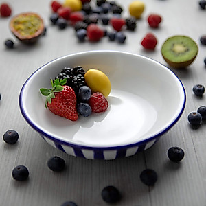 City to Cottage Handmade Dark Navy Blue Stripe Glazed 7.3inch/18.5cm, 14oz/400ml Salad, Pasta, Fruit, Cereal, Soup Bowl | Unique Ceramic Dinnerware, Housewarming Gift