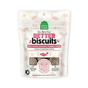Open Farm Better Biscuits, Oven Baked Dog Treats with Probiotics, Wild-Caught Salmon & Oatmeal Recipe, 8oz Pouch