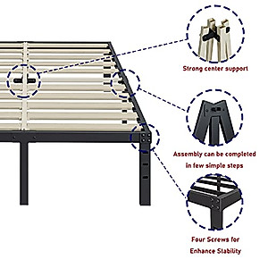 ZIYOO California King Bed Frame 14 inches Tall 3 Inches Wide Wood Slats with 3500 Pounds Support for Foam Mattress, No Box Spring Needed,Underbed Storage Space, Easy Assembly, Noise Free
