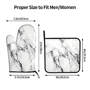Simple White Marble Stone Funny Oven Mitt and Pot Holders Set Heat Resistant for Kitchen Cooking Baking Grilling Waterproof Non-Slip Thick Oven Gloves